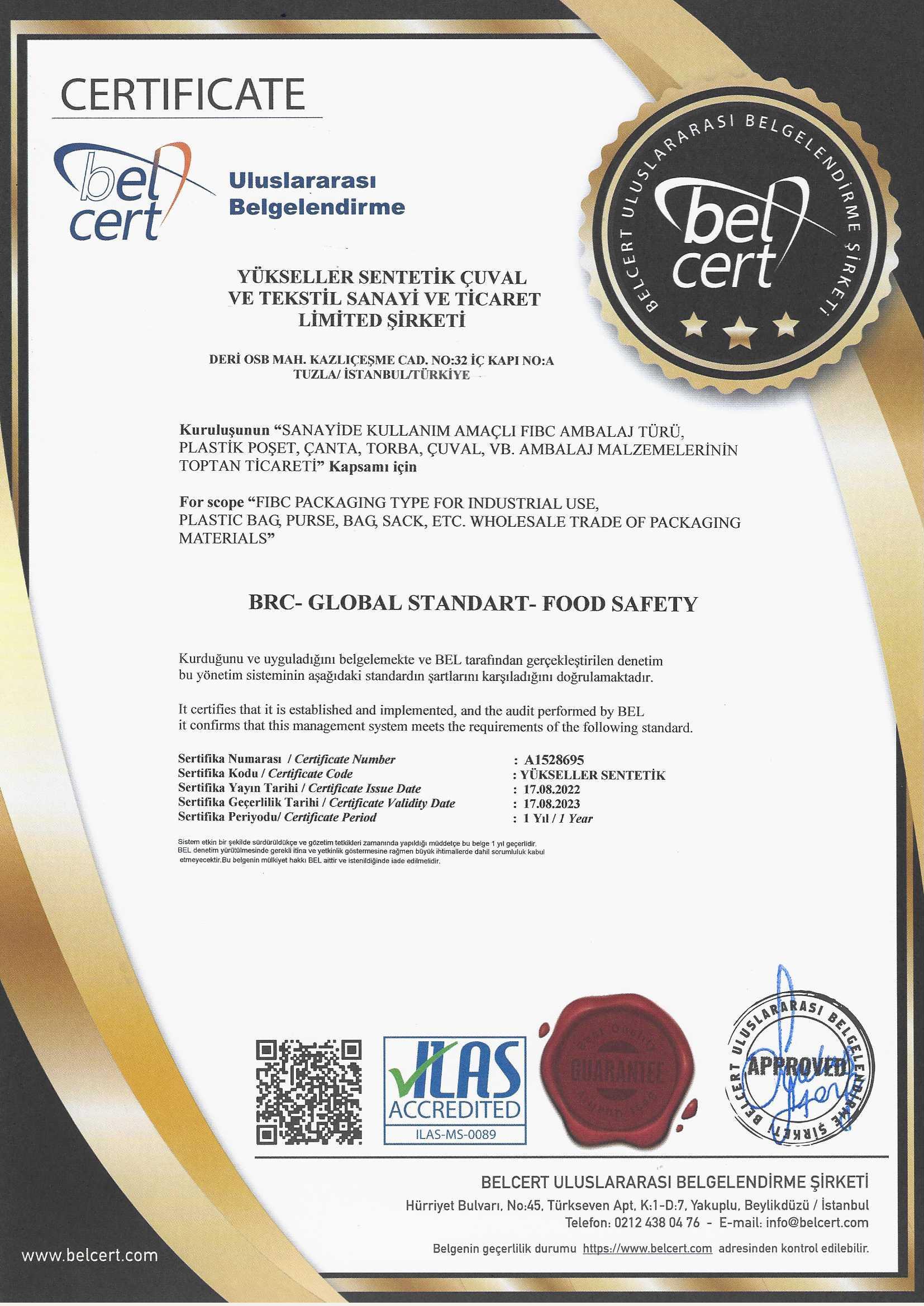 BRCGS FOOD SAFETY - Yükseller Sentetik